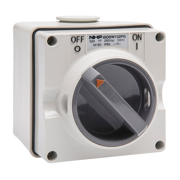 NHP ISO Switch 32A 2pole 63mm Base Grey — Scott Electrical