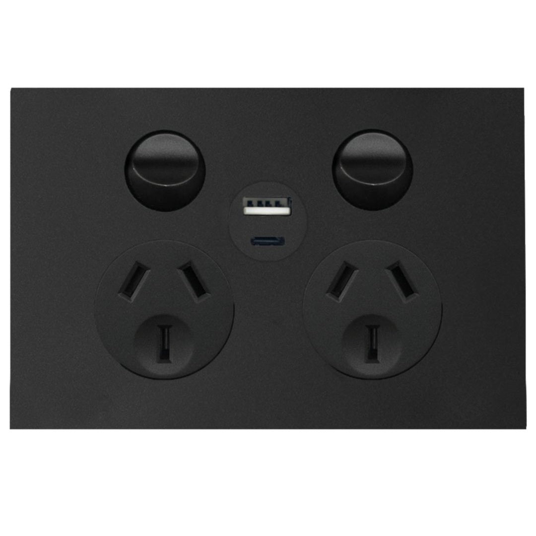 Hager Finesse DGPO + USB A+C Matt Black — Scott Electrical
