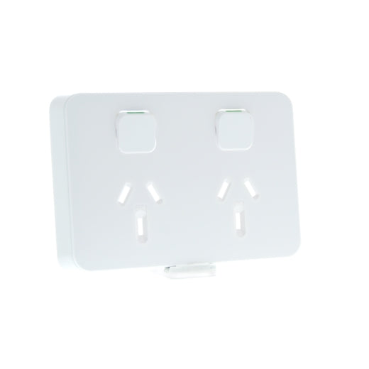 Iconic Skin Socket Sw Horiz Twin 10A Solid White — Scott Electrical