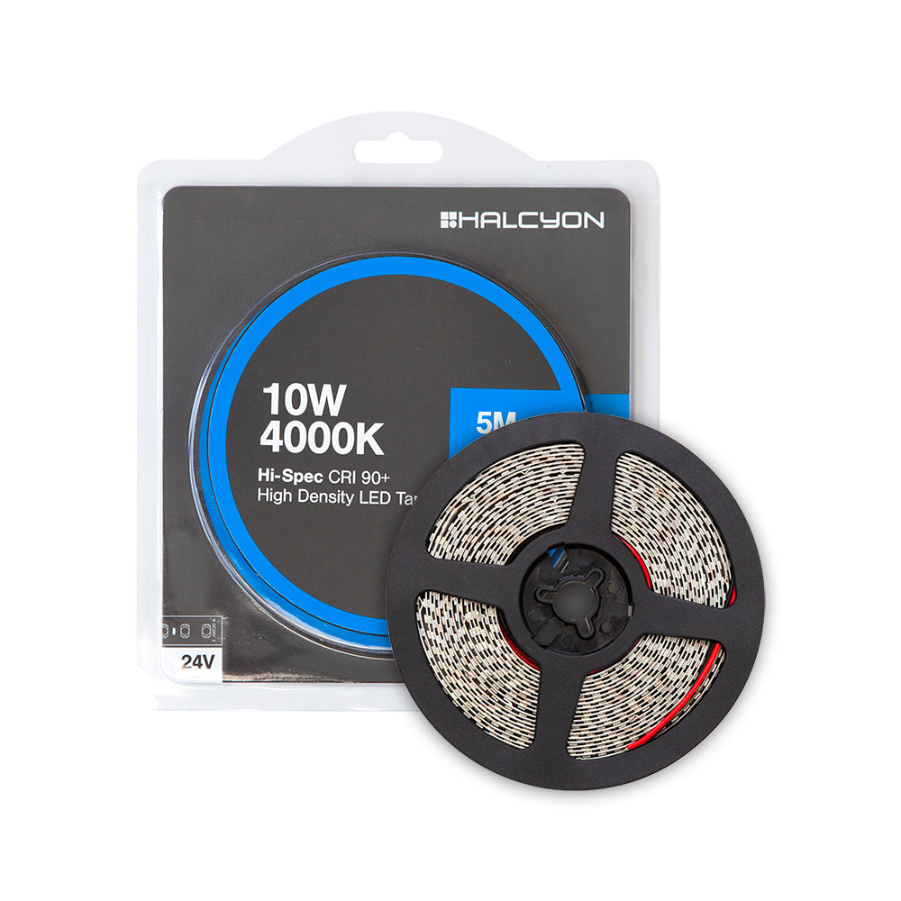 Halcyon LED TAPE 5M (CUT 50mm) 8mm 10W 120/1M 24V DC-NW — Scott Electrical