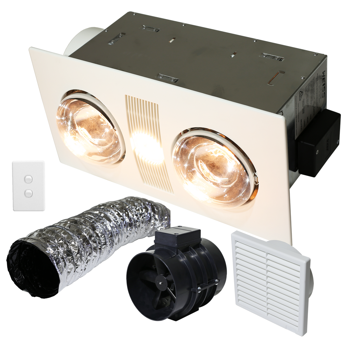 Weiss Bathroom heat LED light with inline fan with ducting — Scott ...