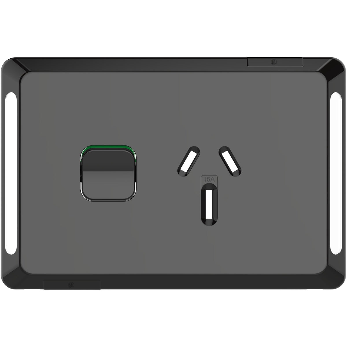 Iconic Skin Socket Sw Horiz Single 15A 250V BK — Scott Electrical