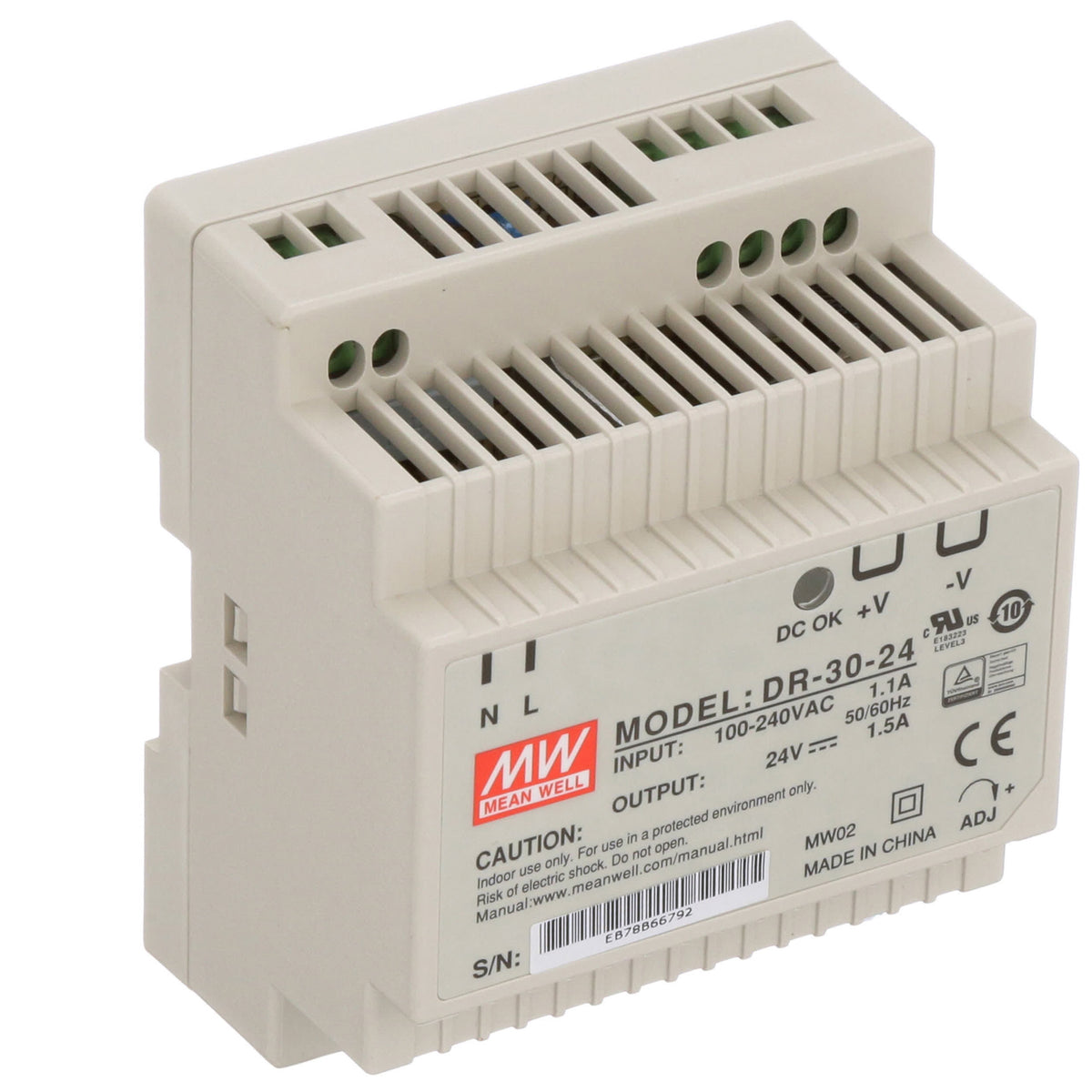 Meanwell PWR SUPPLY 1.5A, 85-264VAC/24VDC DIN — Scott Electrical