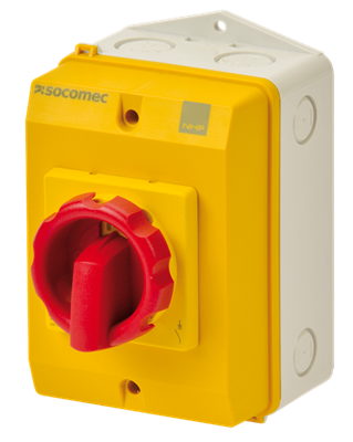 ISO ENCLOSED SWITCH 3P 40A YELLOW POLY RED HANDLE — Scott Electrical