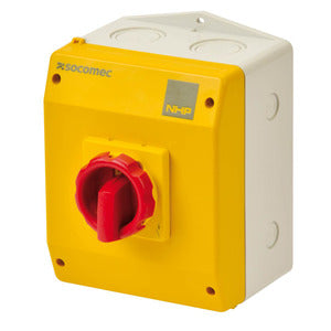 NHP ISO ENCLOSED SWITCH 3P 80A YELLOW POLY RED HANDLE — Scott Electrical