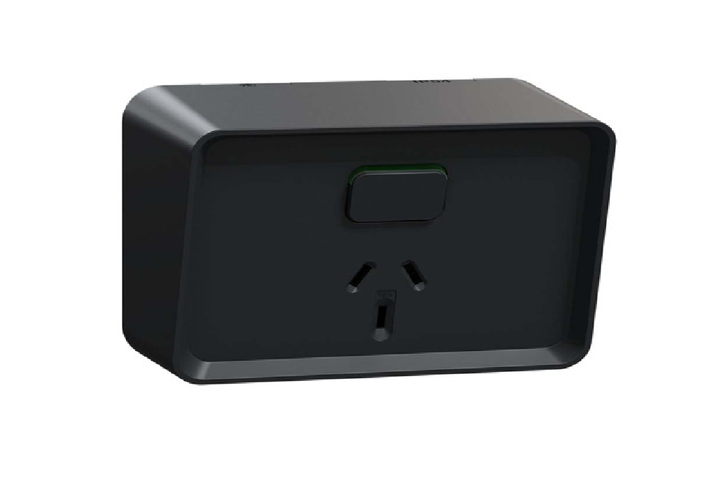 Iconic Socket Sw Horiz Single 10A 250V BK Outdoor — Scott Electrical