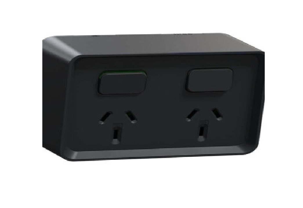 Iconic Socket Sw Horiz Twin 10A 250V BK Outdoor — Scott Electrical