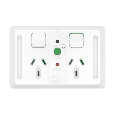 Iconic Socket Sw Horiz Twin 10mA RCD 10A250V XW — Scott Electrical