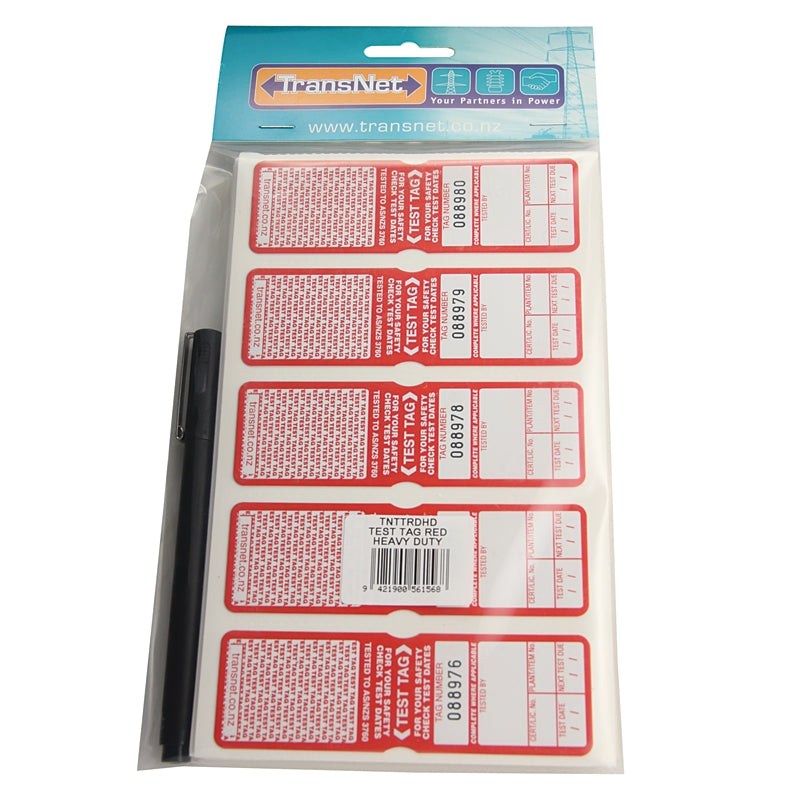 Transnet 100PKT TEST TAG RED HEAVY DUTY — Scott Electrical