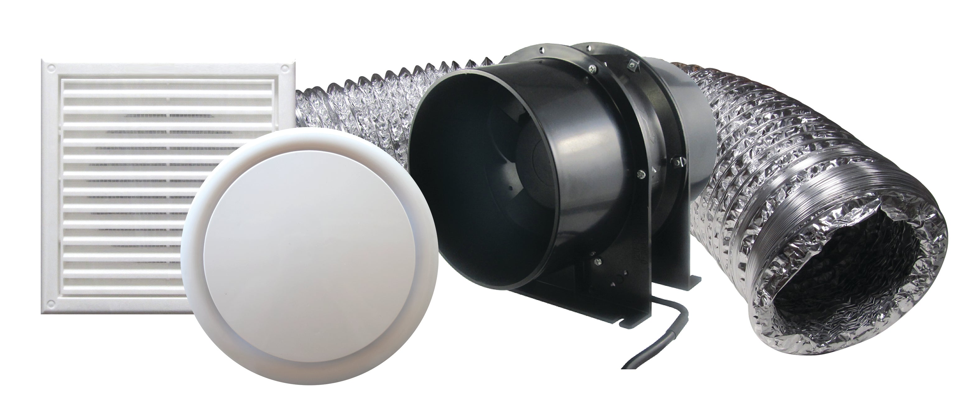 Vynco AIR/MOVT FAN KIT INLINE AXIAL 150MM 6M PVC DUCT WITH GRILLES ...