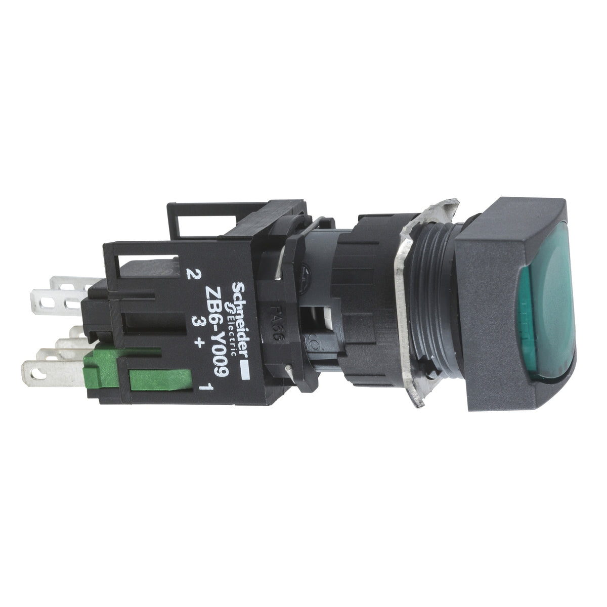 Schneider Complete illuminated push button, Harmony XB6, green square ...