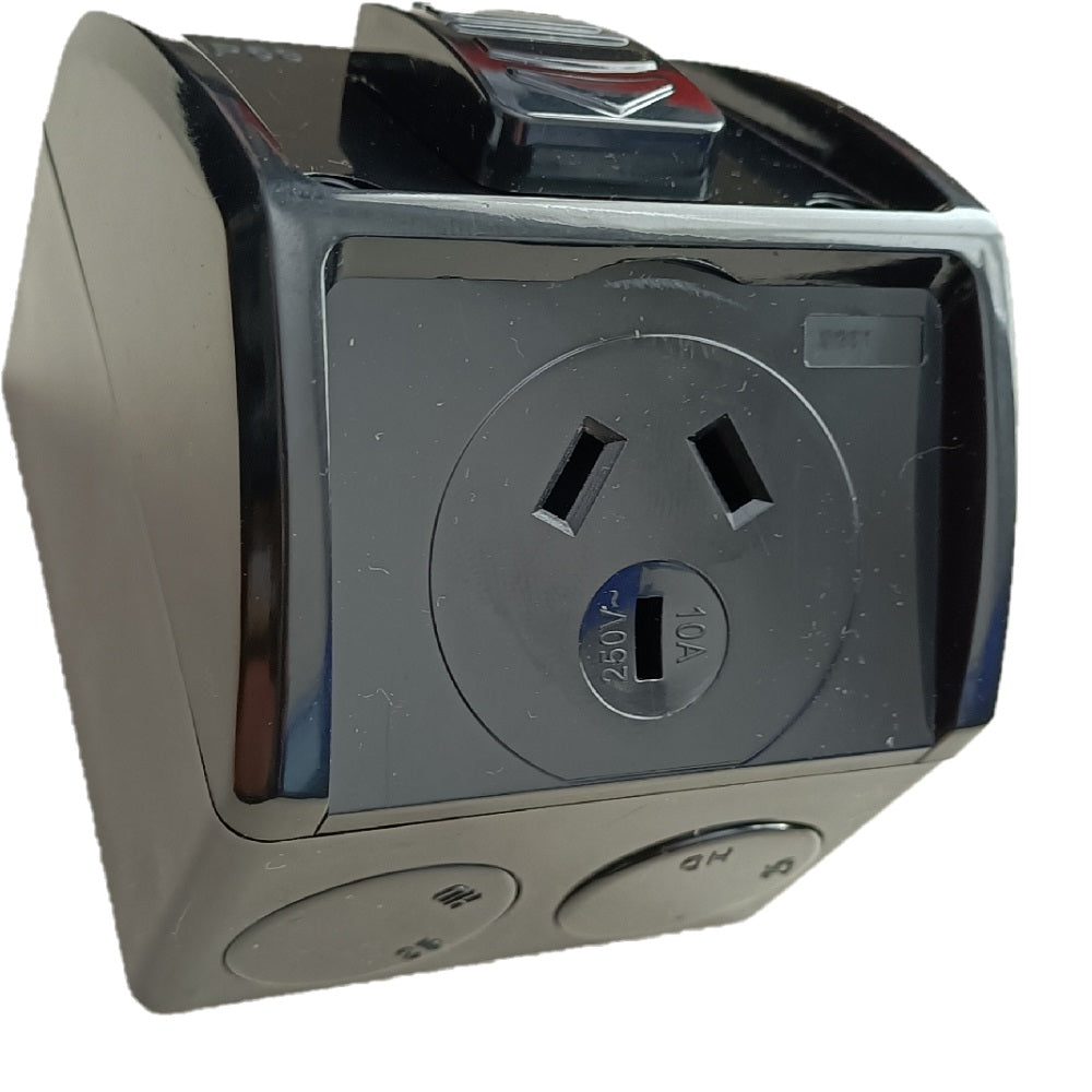 Zephyr Outdoor Power Point Single 10amp IP53 Black — Scott Electrical