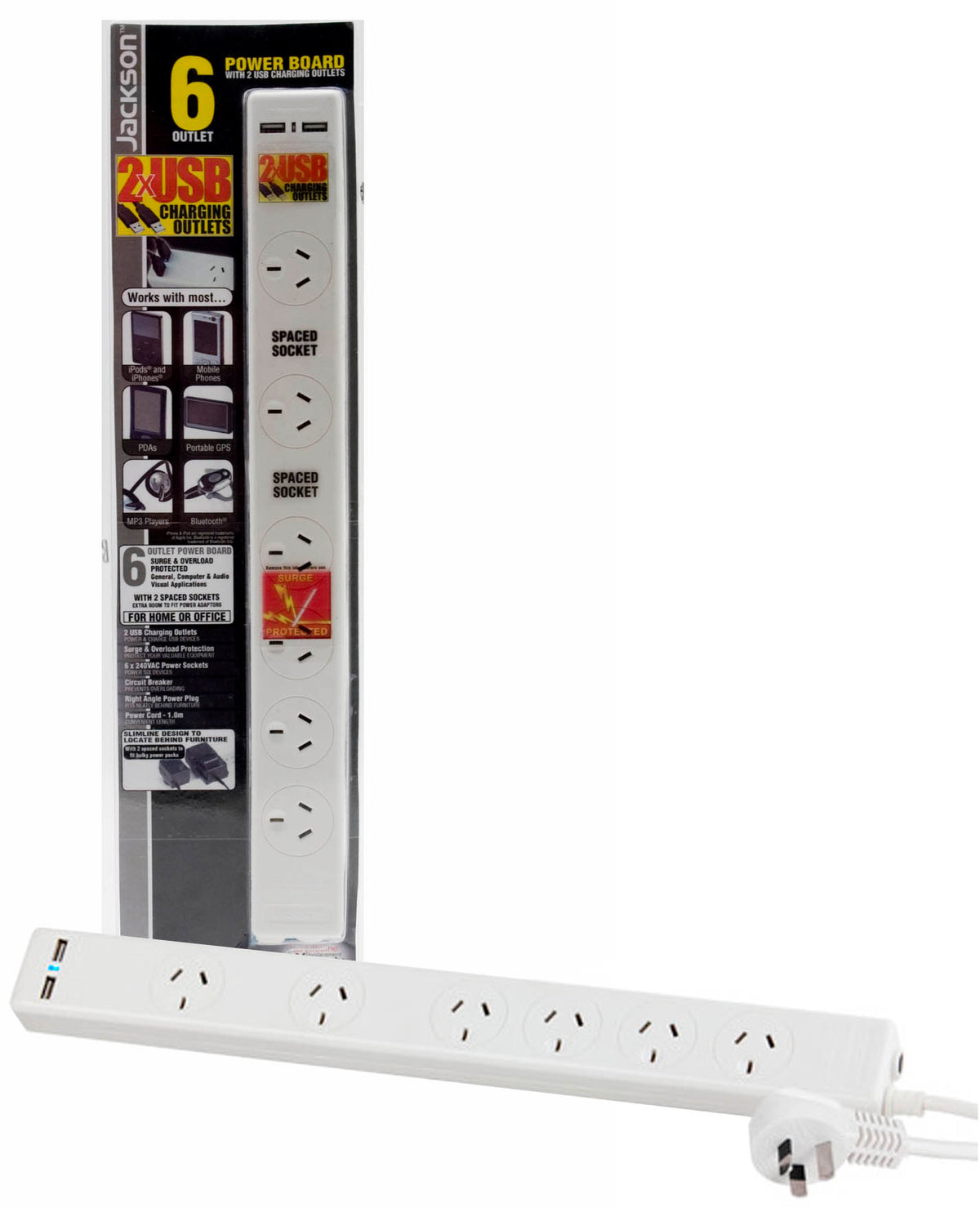 CDY JACKSON 6 way Protected Powerboard 2 double spaced sockets a ...